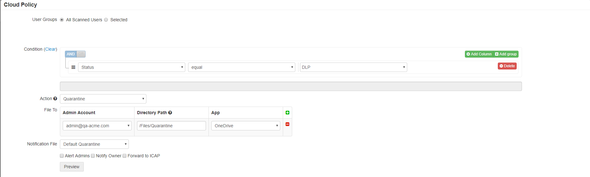 Configuring API policy actions
